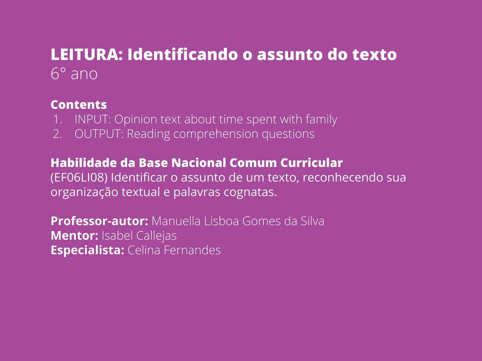 Plano De Aula 6o Ano Identificando O Assunto Do Texto