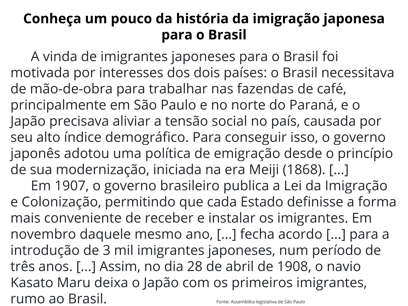 Plano de aula - 4º ano - Imigração japonesa para o Brasil no início do ...