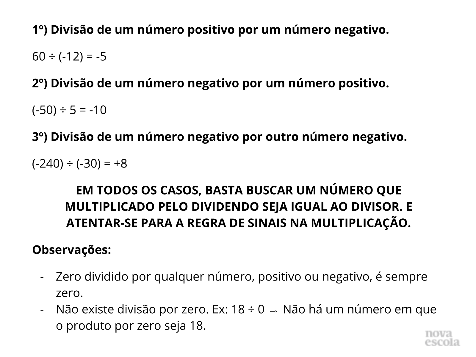 Divisão de números inteiros - Planos de aula - 7º ano
